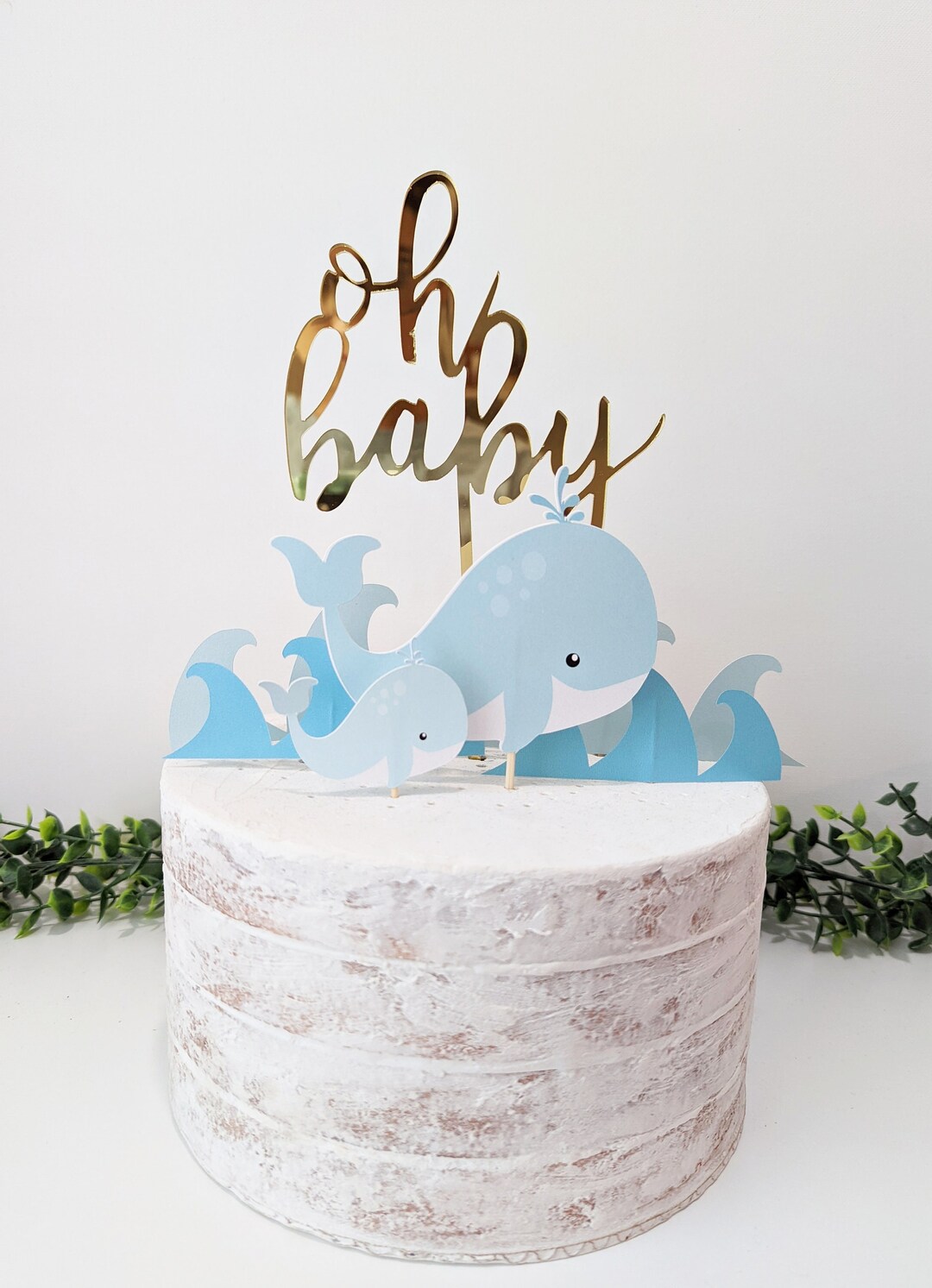Whale Cake Topper, Whale Baby Shower Oh Baby Cake Topper, Gold Oh Baby ...