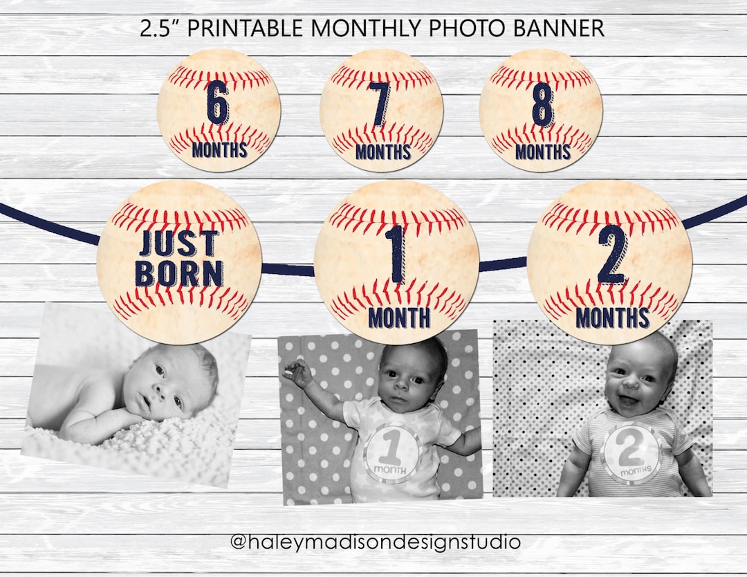 12 Month Baseball Photo Birthday Banner, Baseball Montly Photo Banner ...