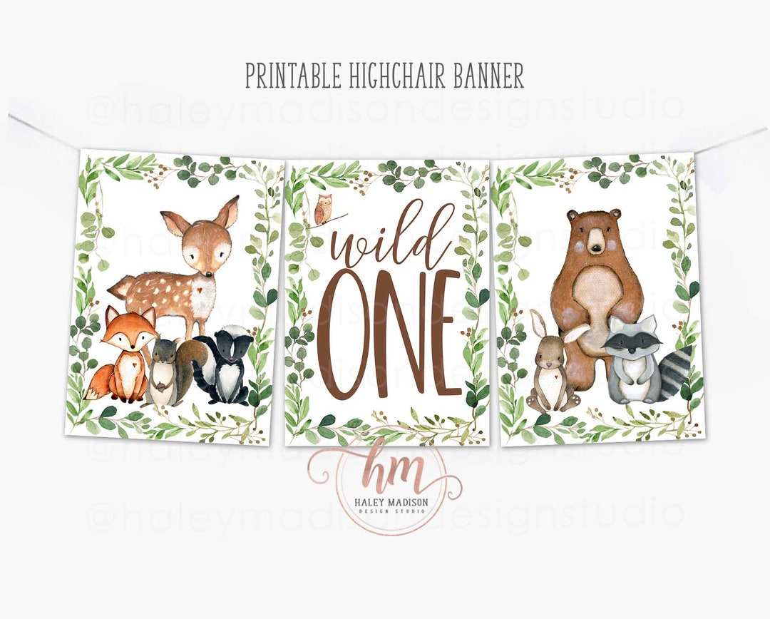 PRINTABLE First Birthday High Chair Banner, Woodland Wild ONE Banner ...