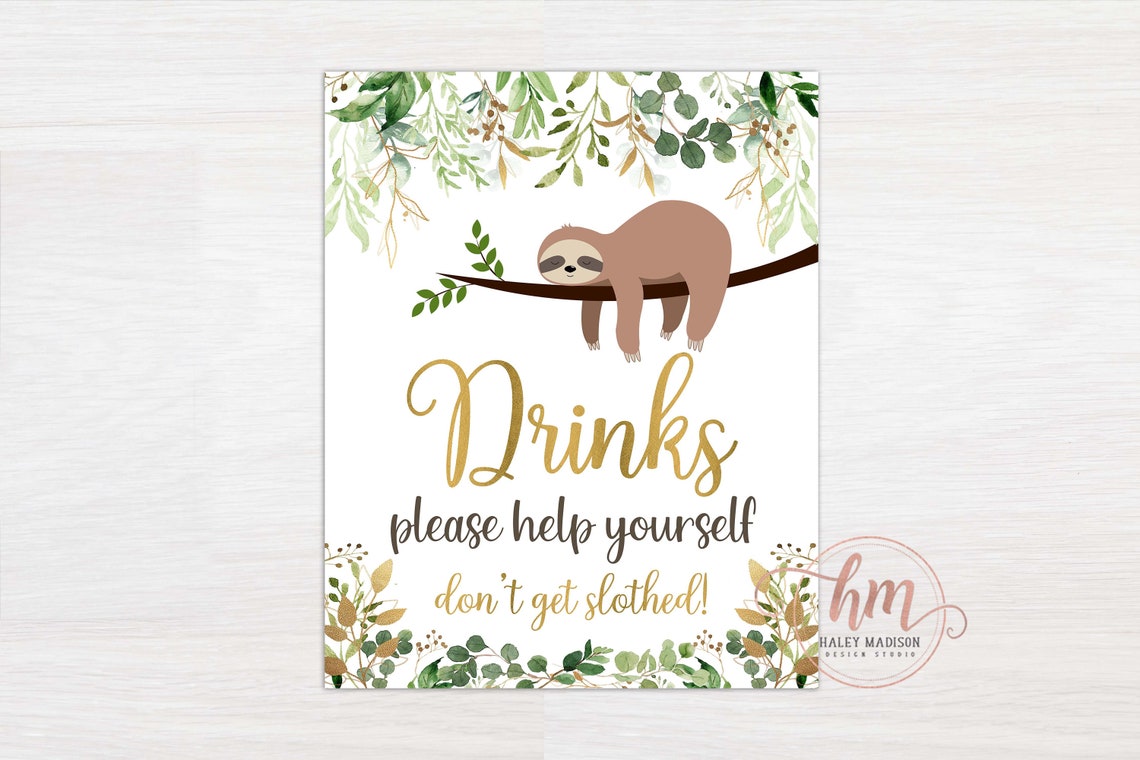 PRINTABLE Sloth Baby Shower Drinks Sign Drinks Sign 8x10 - Etsy