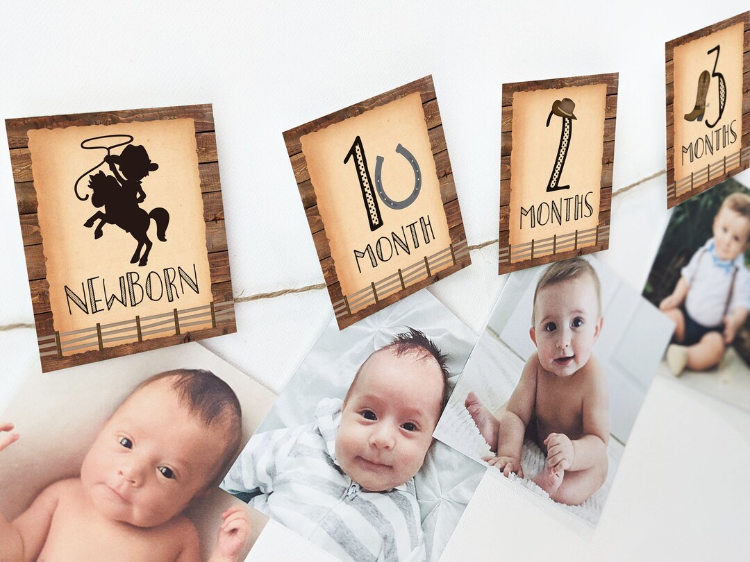 Little Cowboy First Year Photo Banner, Cowboy 1st Birthday Picture ...