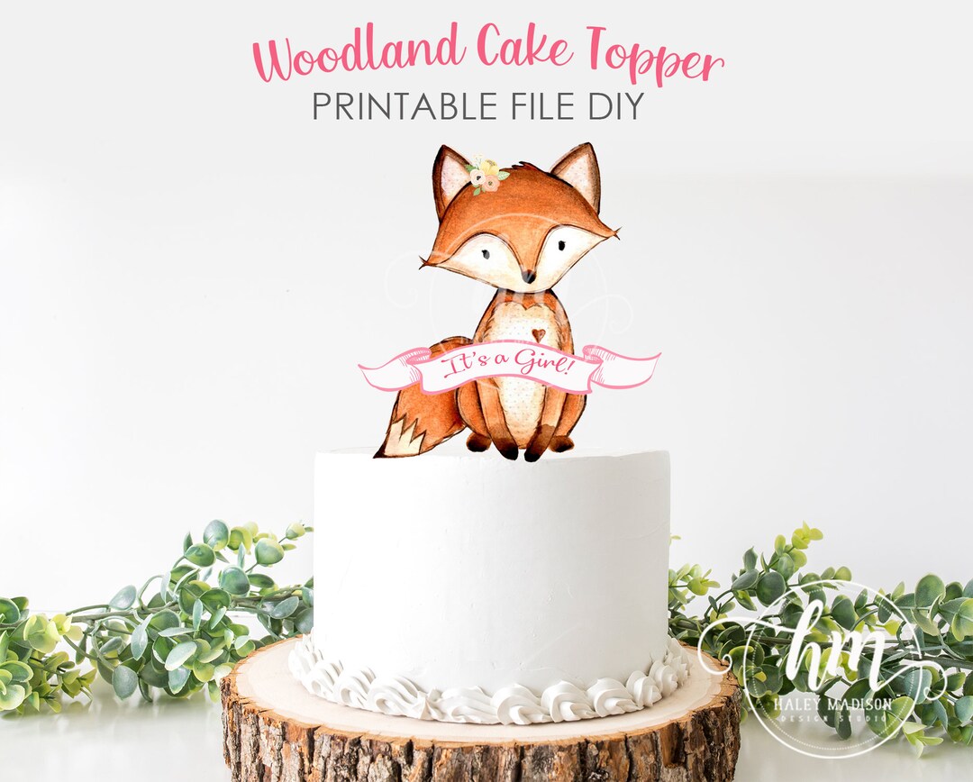 PRINTABLE Fox Cake Topper, Fox It's a Girl Cake Topper, Woodland Baby ...
