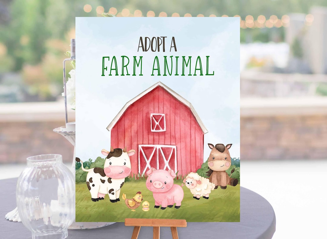 PRINTABLE Adopt a Farm Animal Sign Size 8x10, Farm Party Sign, Farm ...