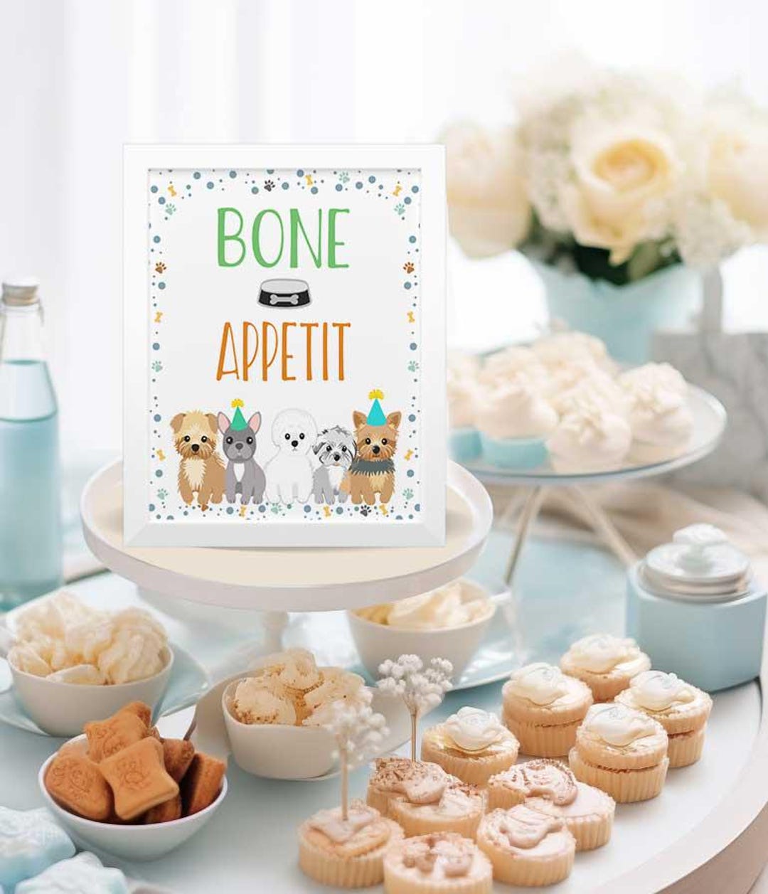 PRINTABLE Puppy Party Bone Appetit Sign, Puppy Food Table Sign, Doggie ...