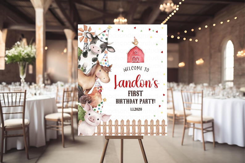 Farm Animals Birthday Welcome Sign, Floral Barnyard Party Digital or ...