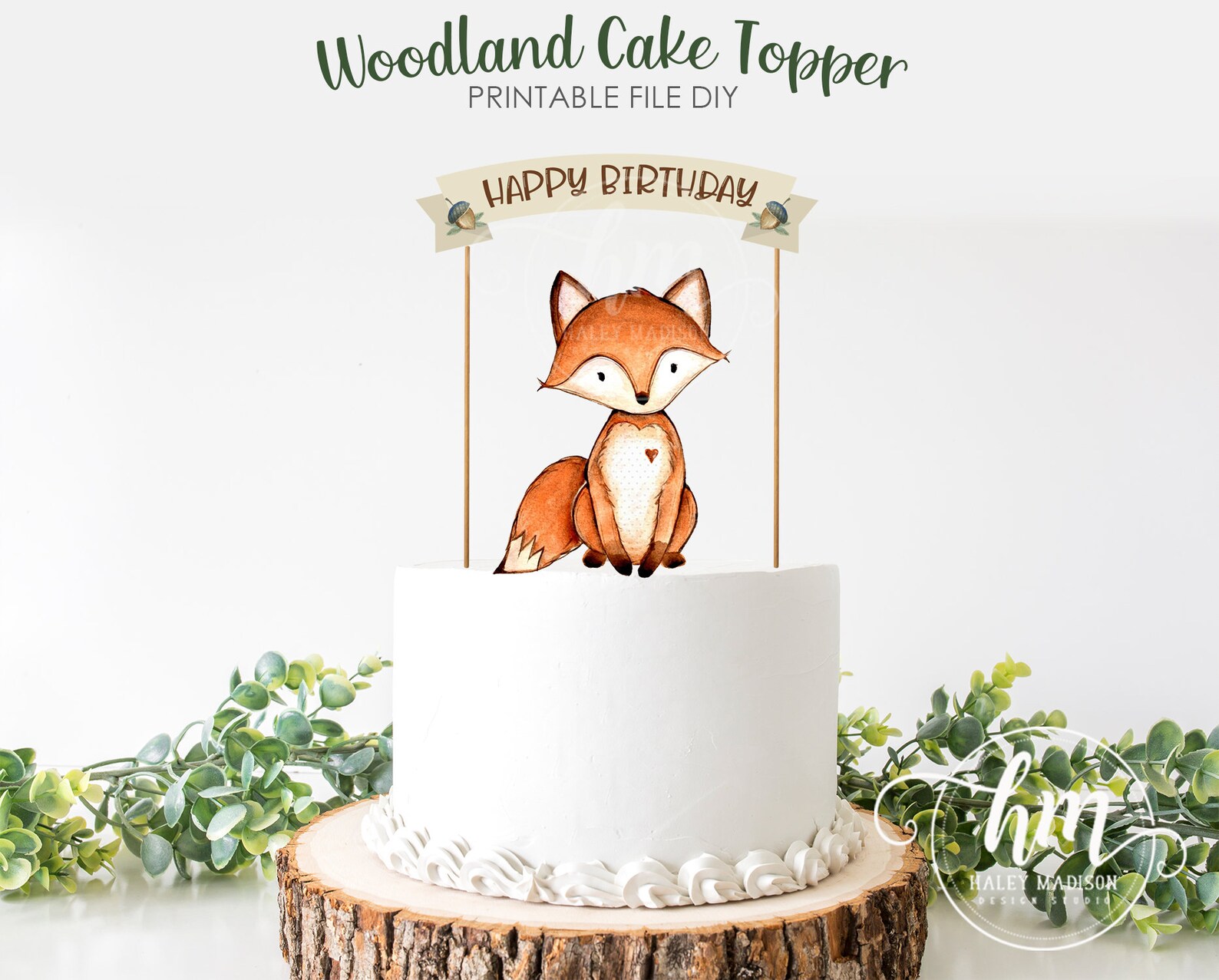 PRINTABLE Fox Birthday Cake Topper Woodland Birthday Cake - Etsy