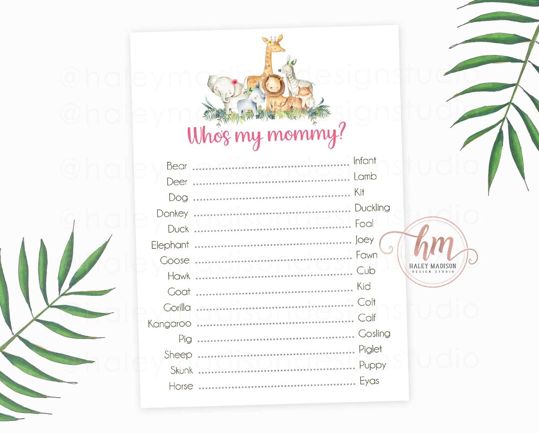 Who's My Mommy Jungle Baby Shower Game, Jungle Floral Baby Shower ...