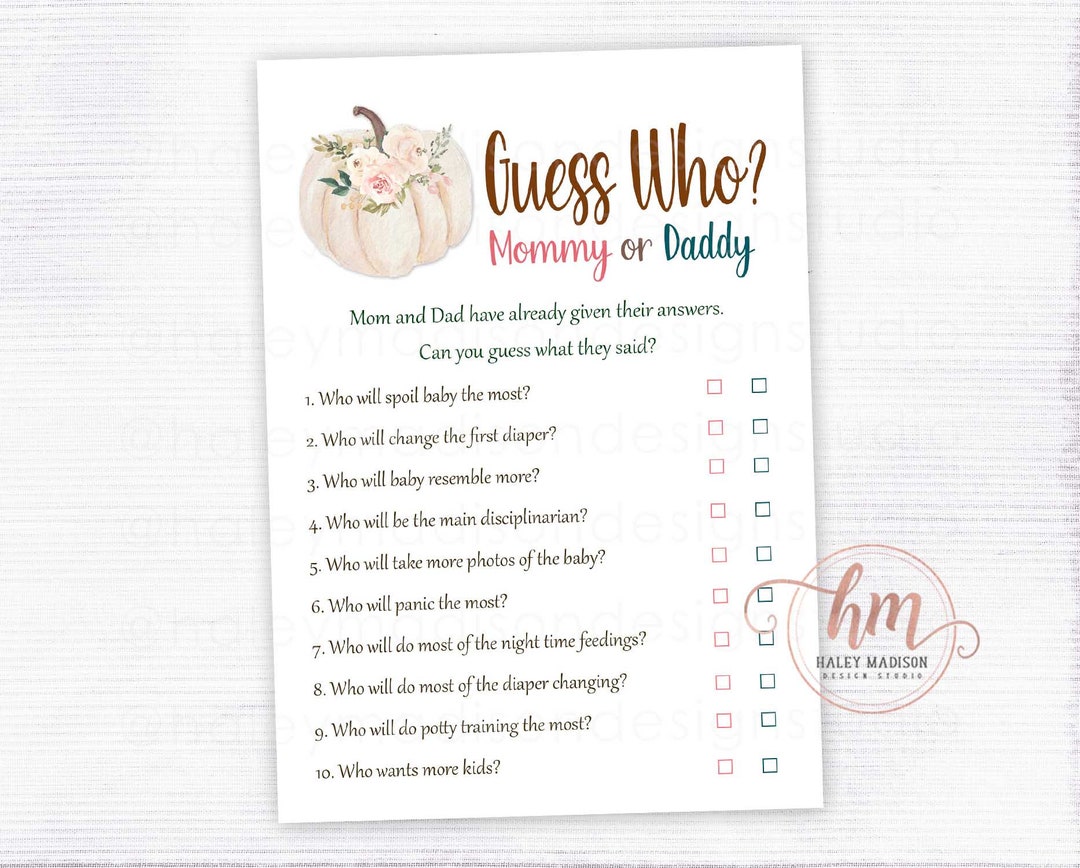 Rustic Pumpkin Baby Shower Guess Who Game Cards, Pumpkin Baby Shower ...