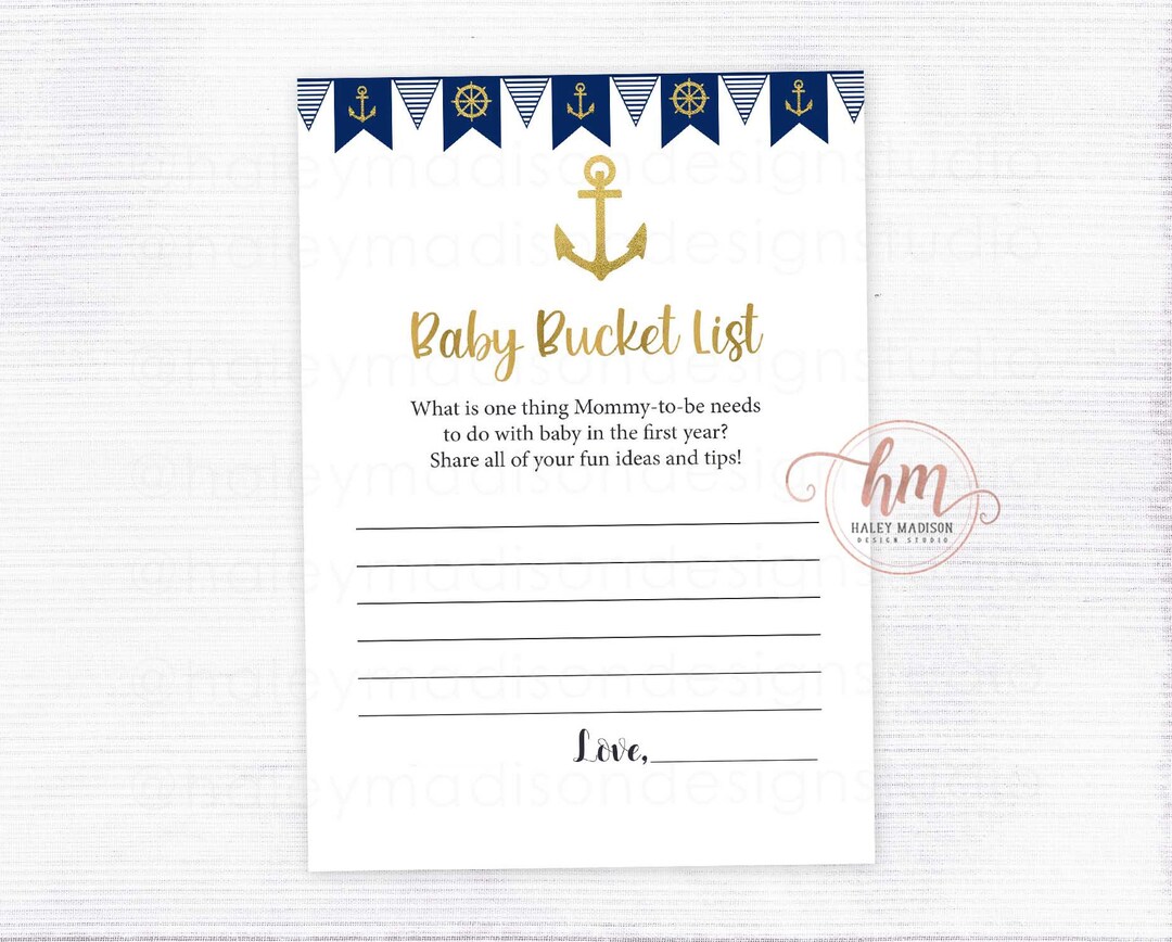 Nautical Baby Bucket List Cards, Anchor's Away Baby Shower Wishes for ...
