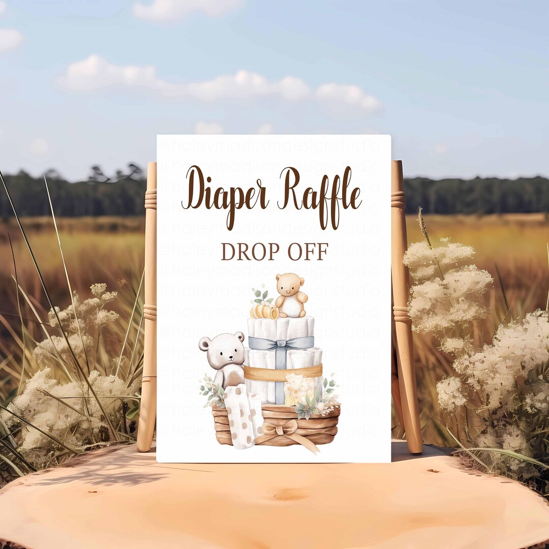 PRINTABLE Diaper Raffle Drop off Sign, Baby Shower Diaper Raffle Sign ...