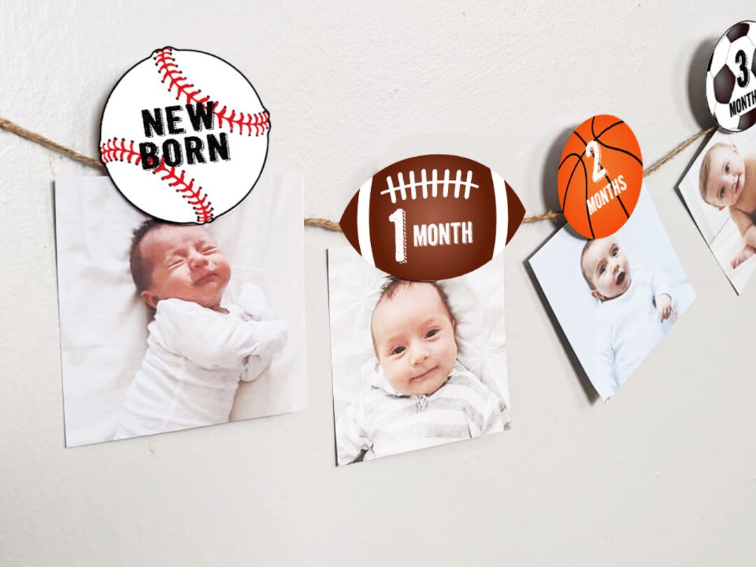 12 Month Sports Photo Birthday Banner, Size 2.5" Sports Theme Monty ...