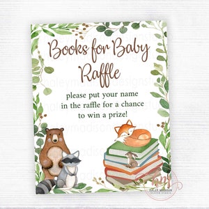 Woodland Books for Baby Raffle Sign, Woodland Baby Shower Games, Book ...