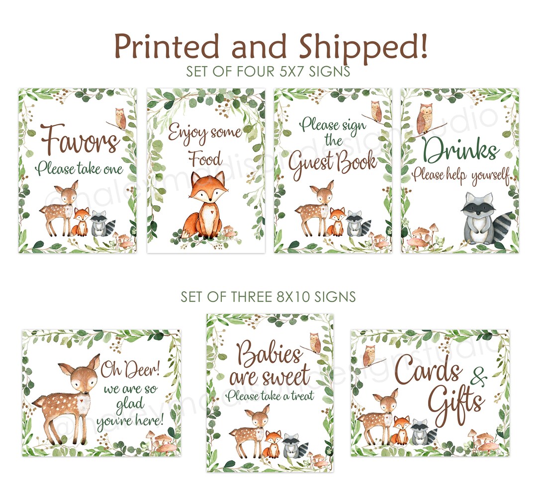 Woodland Baby Shower Signs 8x10 & 5x7, Woodland Table Signs, Woodland ...