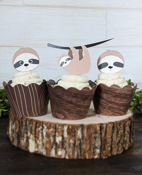 Sloth Cupcake Toppers Set of 12 Sloth Themed Cupcake Toppers | Etsy