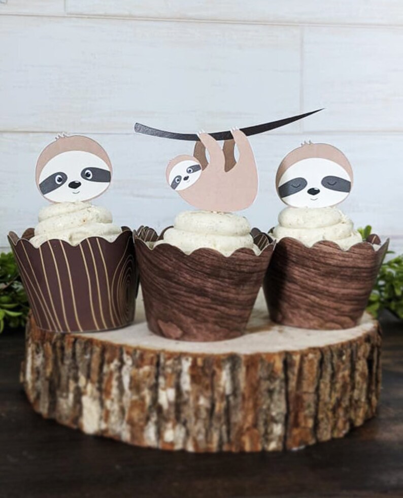 Sloth Cupcake Toppers Set of 12 Sloth Themed Cupcake Toppers | Etsy