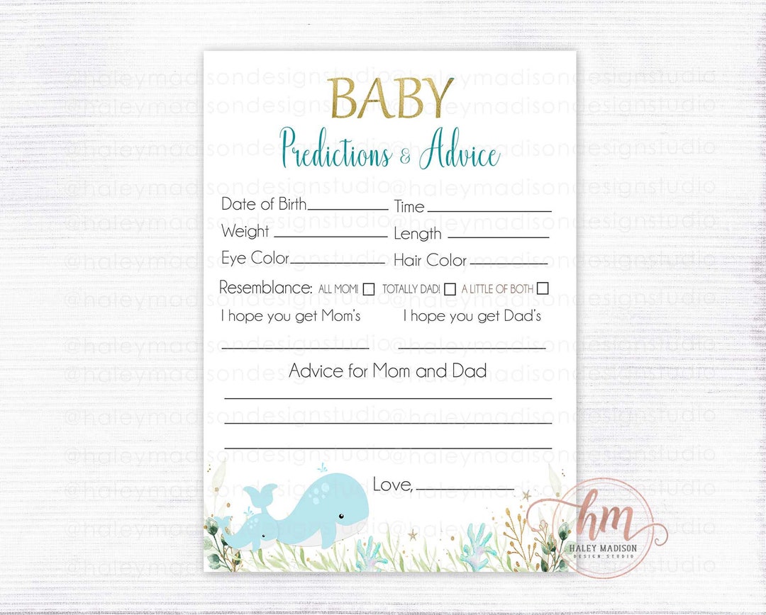 Whale Baby Advice and Predictions Game, Whale Baby Shower Game, Gender ...
