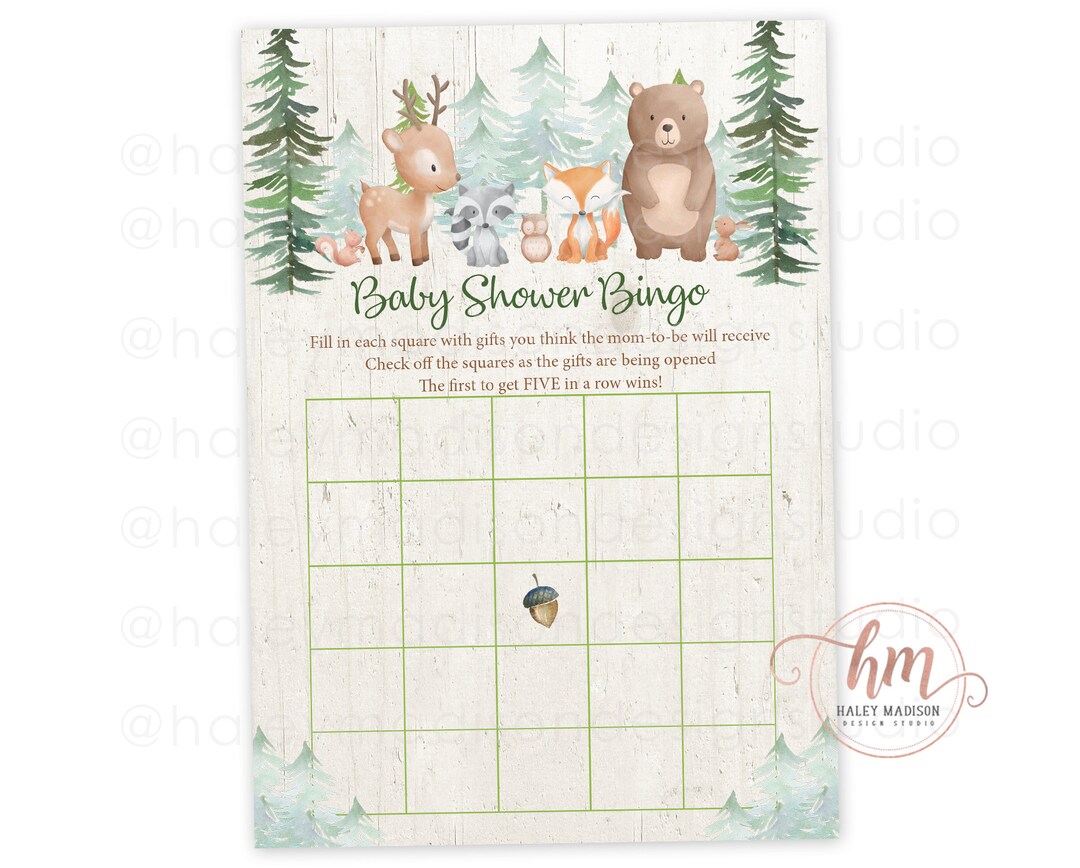 Woodland Bingo Baby Shower Game, Woodland Baby Shower Bingo Game ...