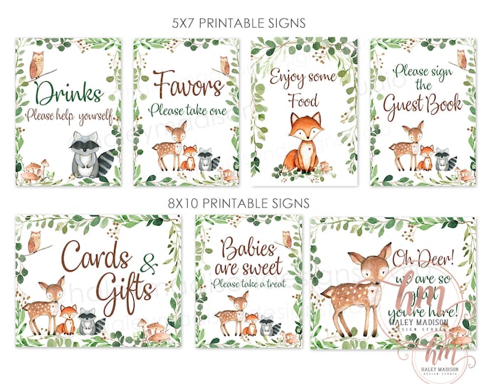 Woodland Baby Shower Sign Kit Forest Animal Baby Shower Decor Woodland ...