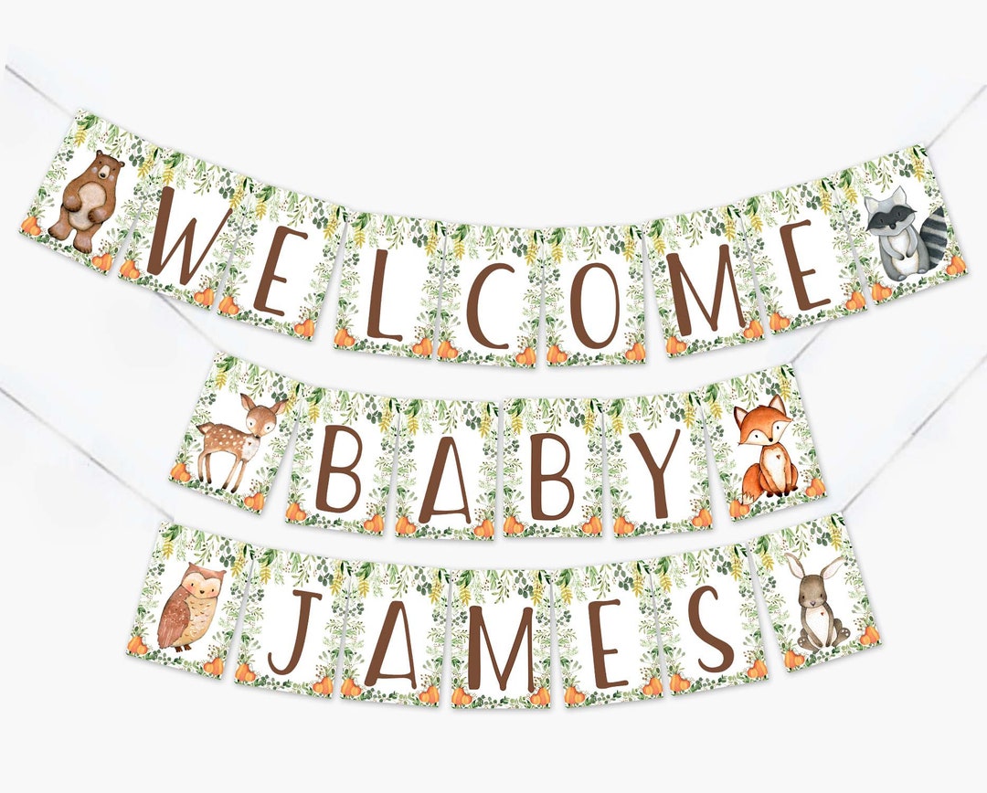 Fall Woodland Welcome Baby Banner, Fall Baby Shower Banner, Woodland ...