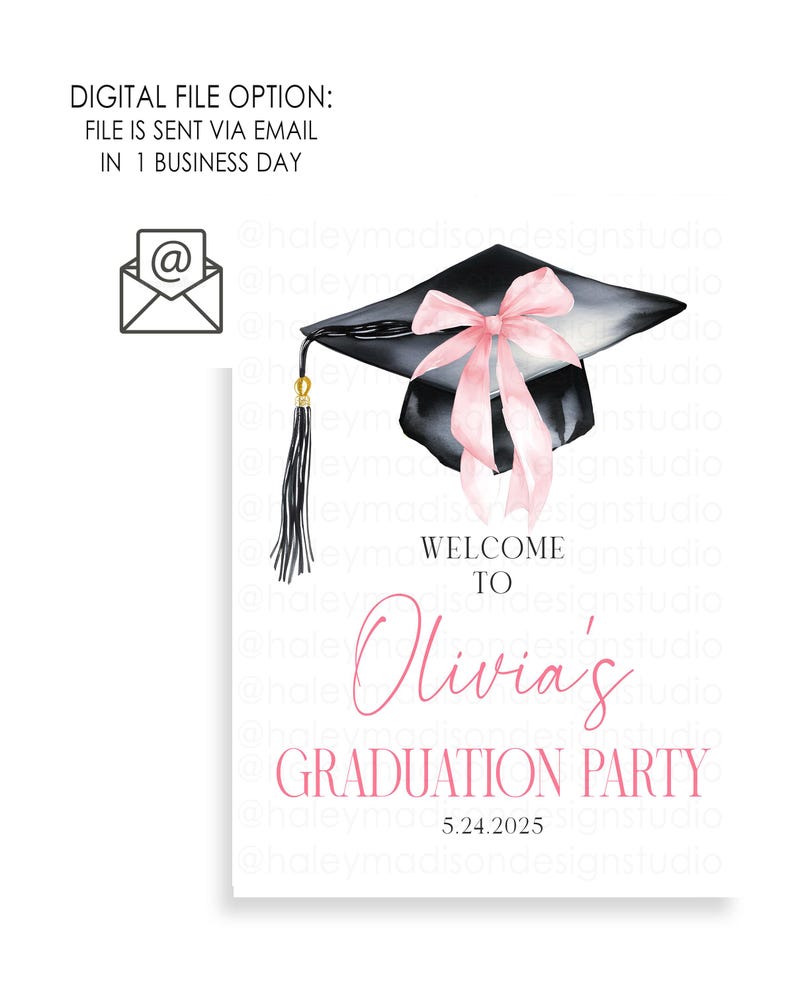 Pink Bow Graduation Party Welcome Sing Digital or Printed and Shipped ...