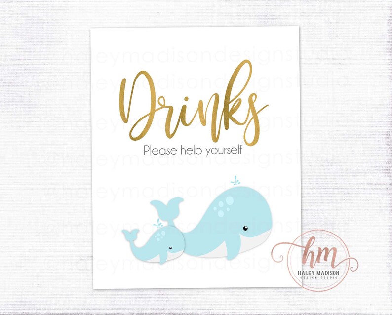 PRINTABLE Whale Gold Baby Shower Sign, Whale Drinks Sign, Whale Drink ...