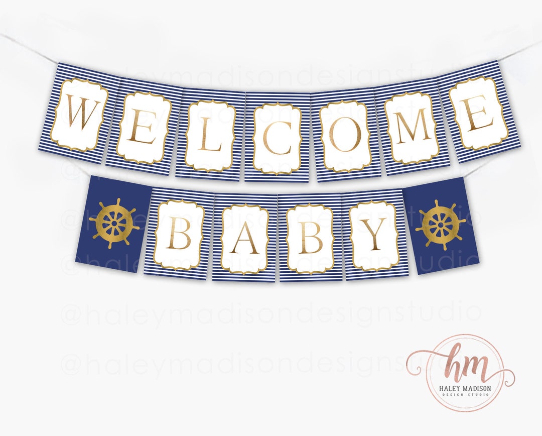 Nautical Welcome Baby Banner Baby Shower Banner, Nautical Baby Shower ...