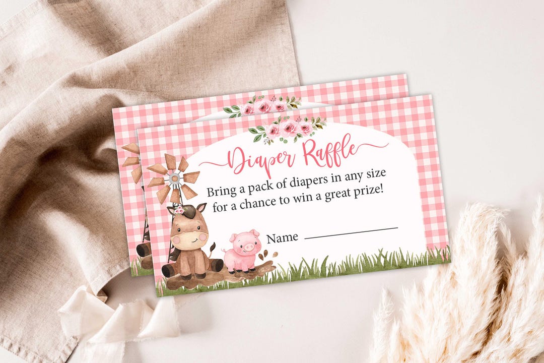 PRINTABLE Pink Farm Animals Diaper Raffle Cards, Farm Baby Shower ...