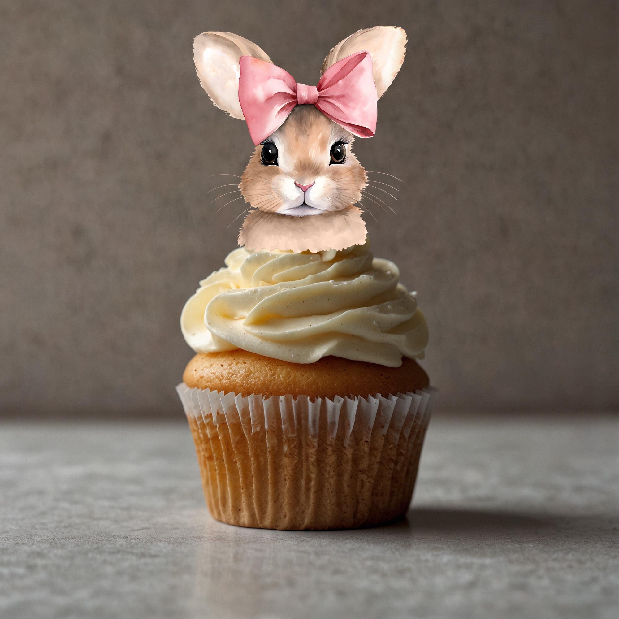 Bunny Cupcake Toppers With Pink Bows, Easter Baby Shower Decorations ...
