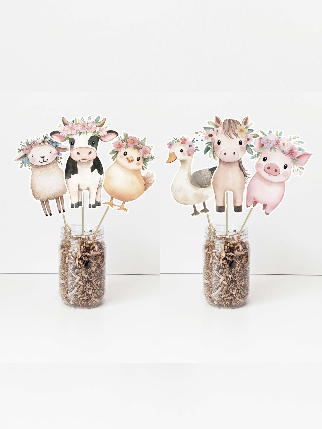 Floral Farm Party Animals Set of 6 Centerpieces Size 6", Girl Farm ...