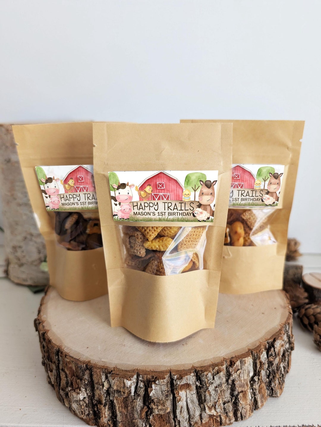 Farm Party Treat Bags, Customized Farm Themed Trail Mix Bags, Farm ...