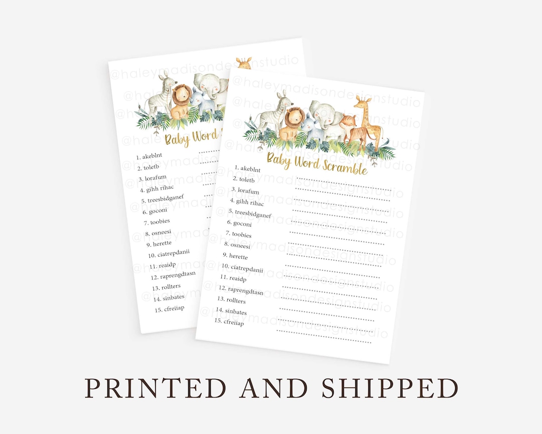 Safari Baby Word Scramble Game, Jungle Baby Shower Word Scramble Game ...