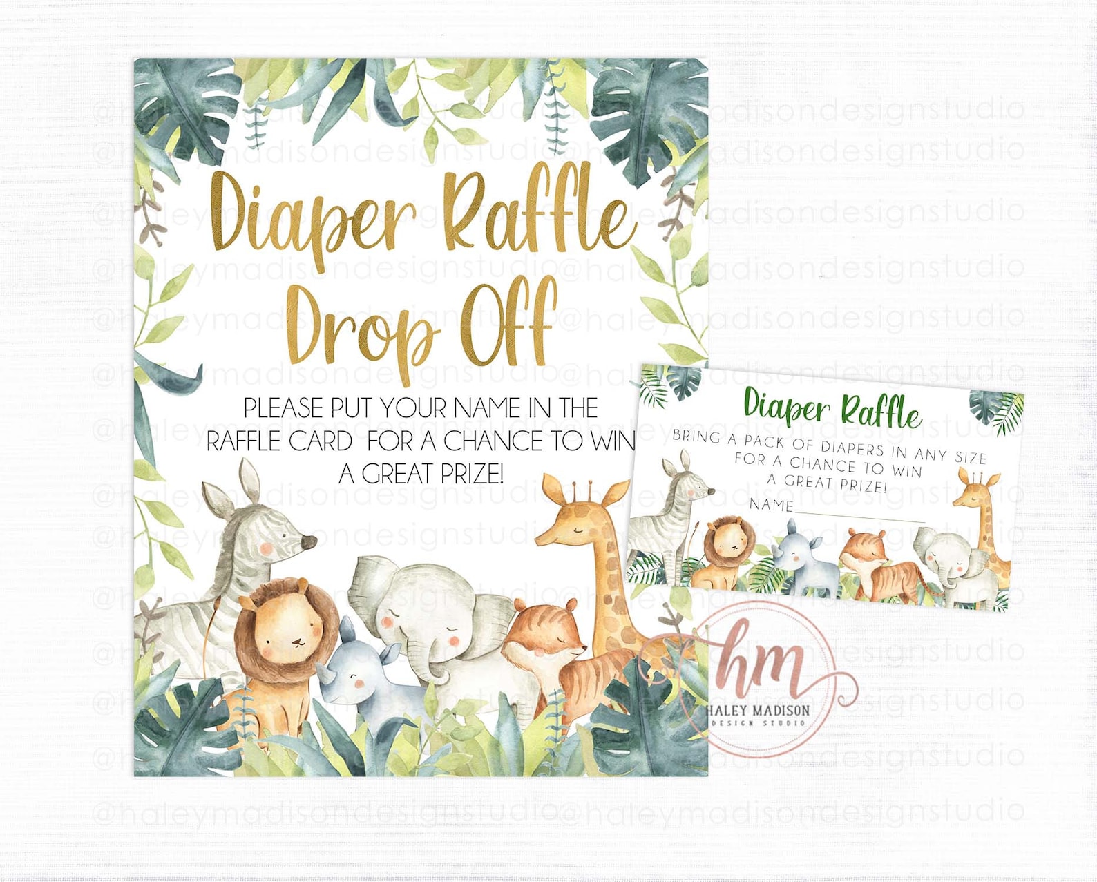 PRINTABLE Jungle Baby Shower Diaper Raffle Drop off Sign and Cards ...