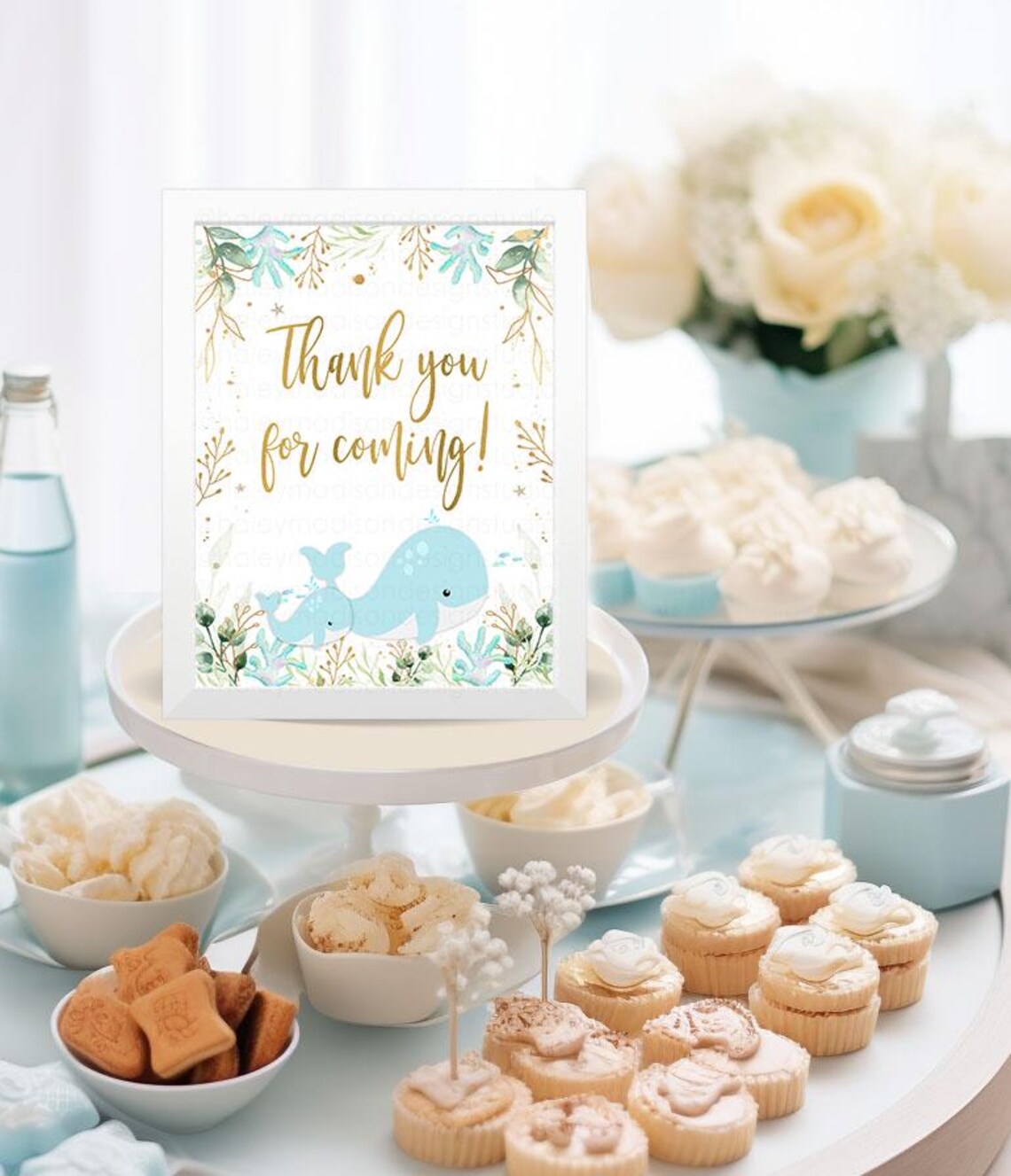PRINTABLE Whale Thank You for Coming Sign 8x10, Whale Baby Shower Table ...