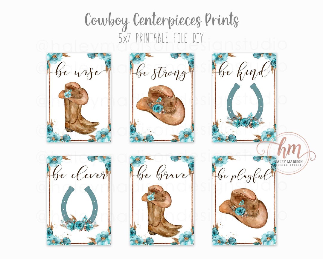 PRINTABLE 5X7 Floral Cowboy Signs Set of 6, Wild West Nursery Signs ...