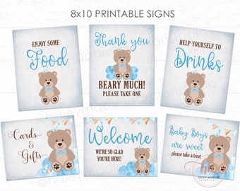Blue Teddy Bear Baby Shower Signs Set of 6 Table Signs Door | Etsy