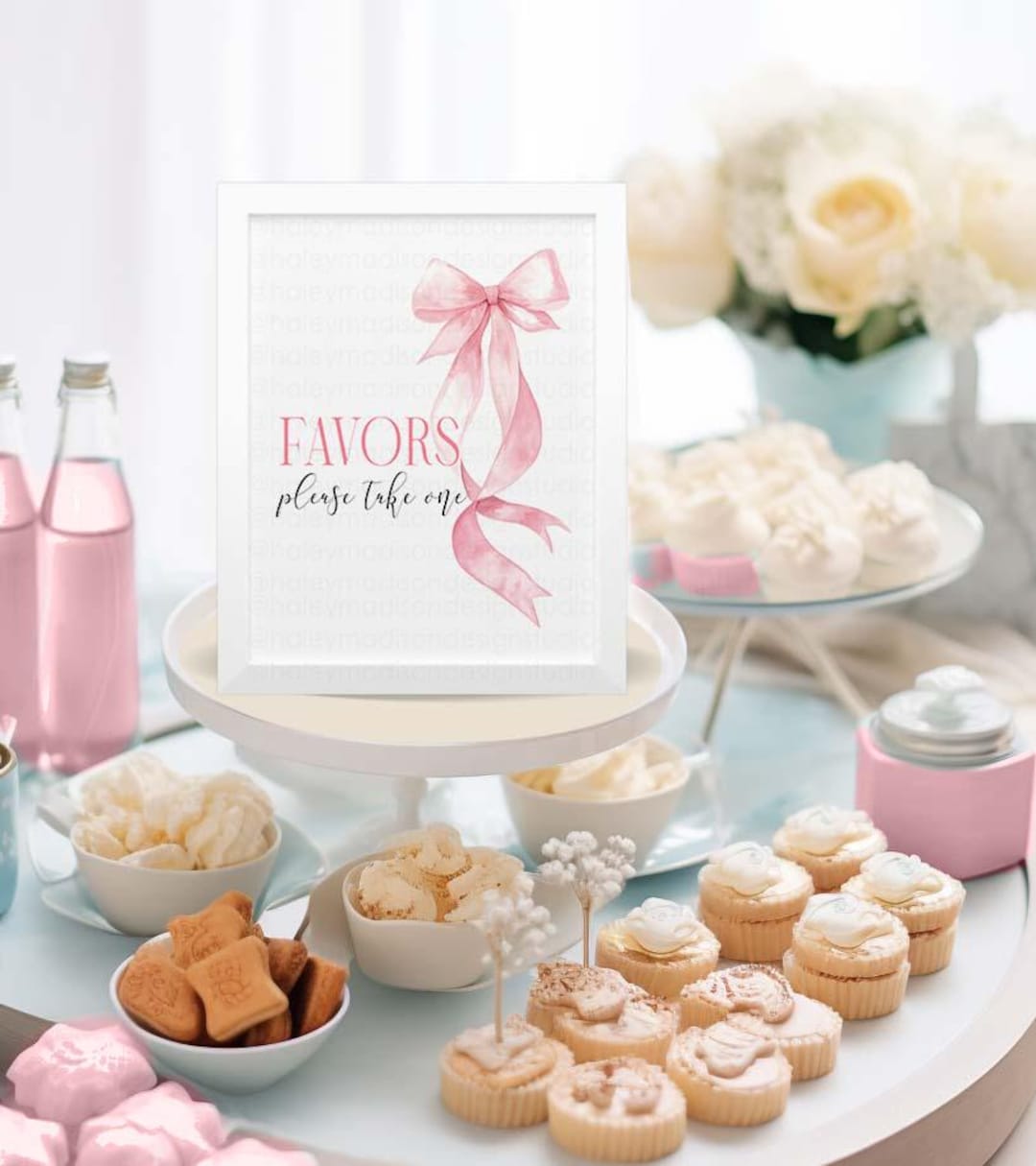 PRINTABLE Pink Bow Favors Sign Sign 8x10", Pink Bow Theme Party Table ...