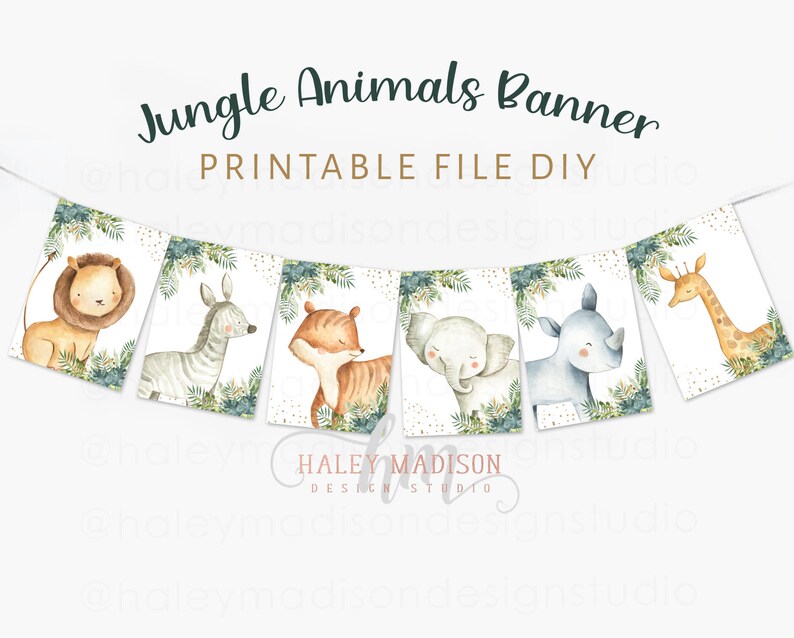 PRINTABLE Jungle Animals Banner Jungle Baby Shower Banner - Etsy