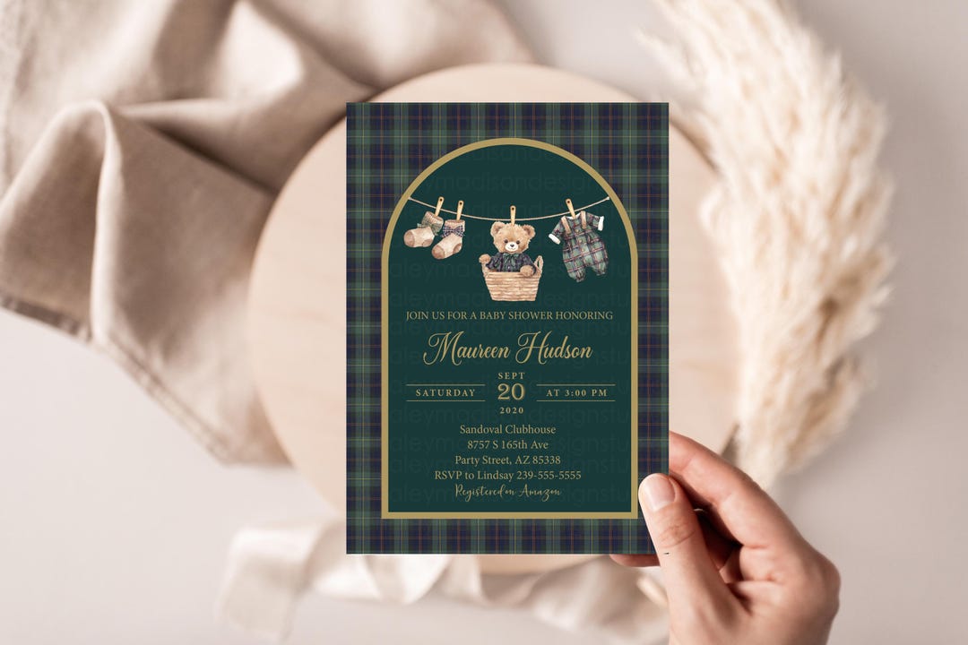 Plaid Teddy Bear Invitation, Bear Baby Shower Invites - Etsy