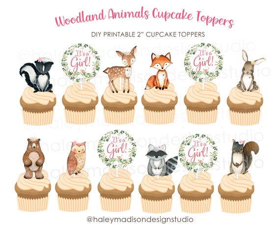 PRINTABLE Girl Woodland It's a Girl Animals Cupcake | Etsy