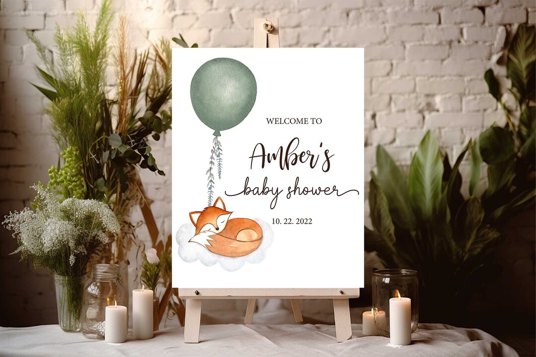 Fox Baby Shower Welcome Sign Woodland Greenery Welcome Sign - Etsy