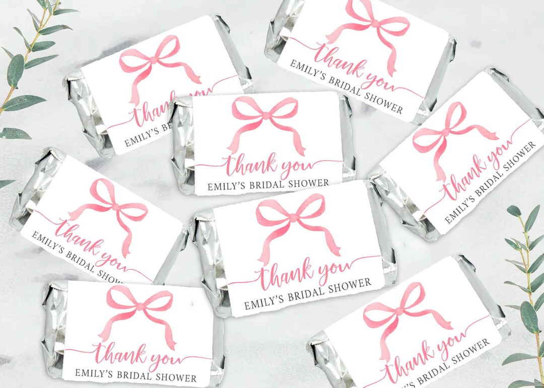 Personalized Set of 15 Stickers Pink Bows Mini Chocolate Bars Stickers ...