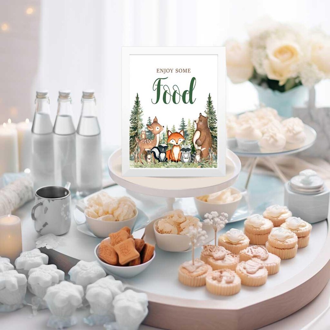 PRINTABLE Woodland Food Table Sign 8x10, Forest Animals Baby Shower ...