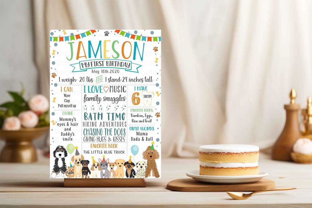 Puppy Party Birthday Milestone Poster Sign, Girl Puppy Party Sing, Dog ...