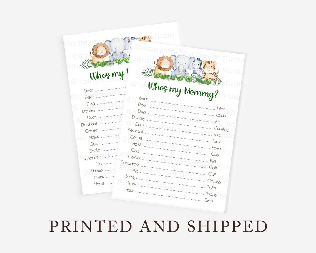 Who's My Mommy Jungle Baby Shower Game, Jungle Baby Shower, Jungle ...