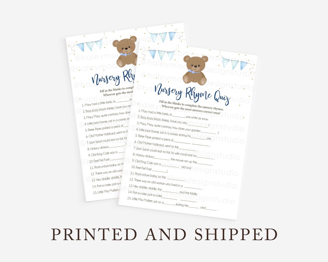 Teddy Bear Baby Nursery Rhyme Game, Baby Shower Bearly Wait, Baby Bear ...