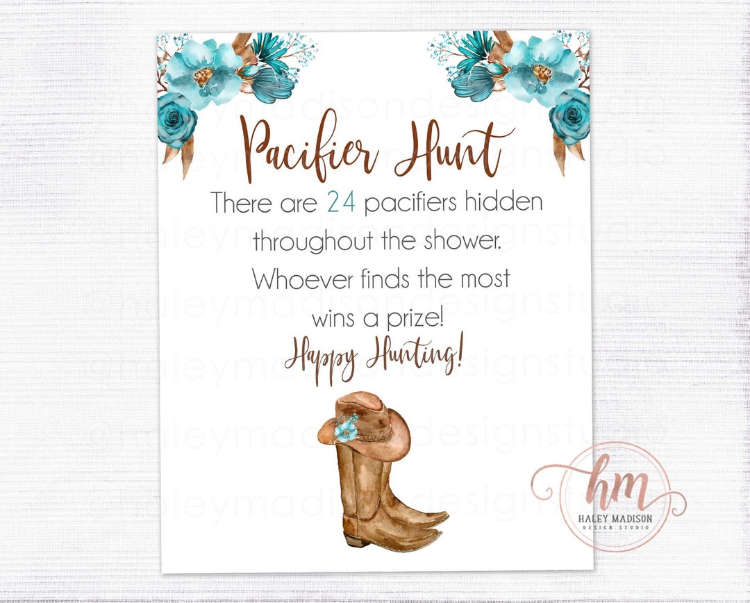 Floral Cowboy Pacifier Hunt Game, Find the Pacifiers Baby Shower Game ...