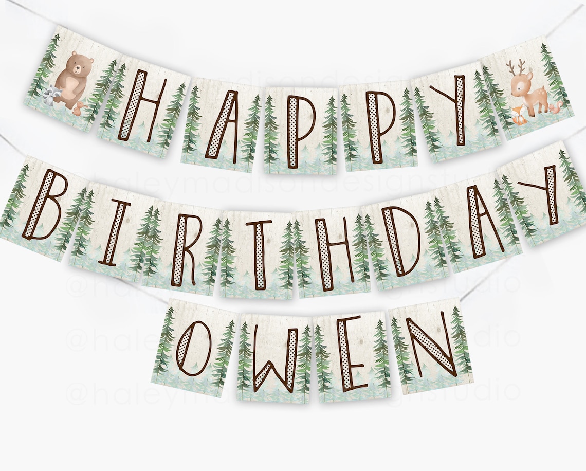 Woodland Happy Birthday Banner Forest Friens First Birthday | Etsy