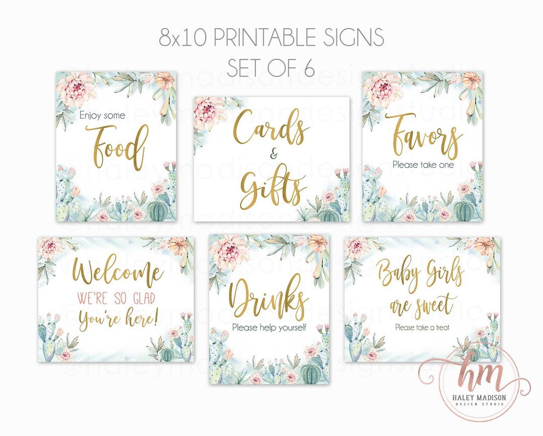 PINK Succulent Baby Shower Signs, Set of 6 Table Succulent Signs, Door ...