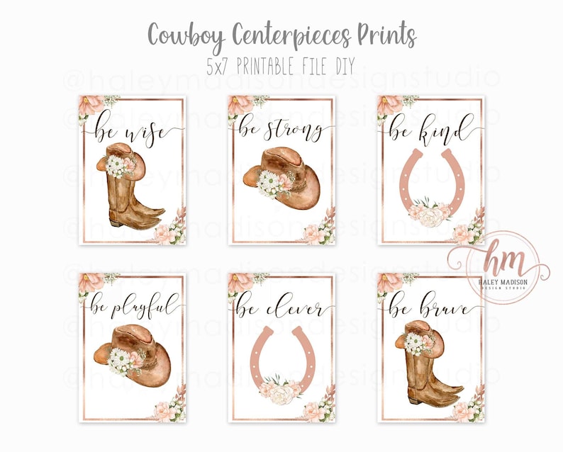 PRINTABLE 5X7 Floral Cowboy Signs Set of 6 Wild West Nursery - Etsy