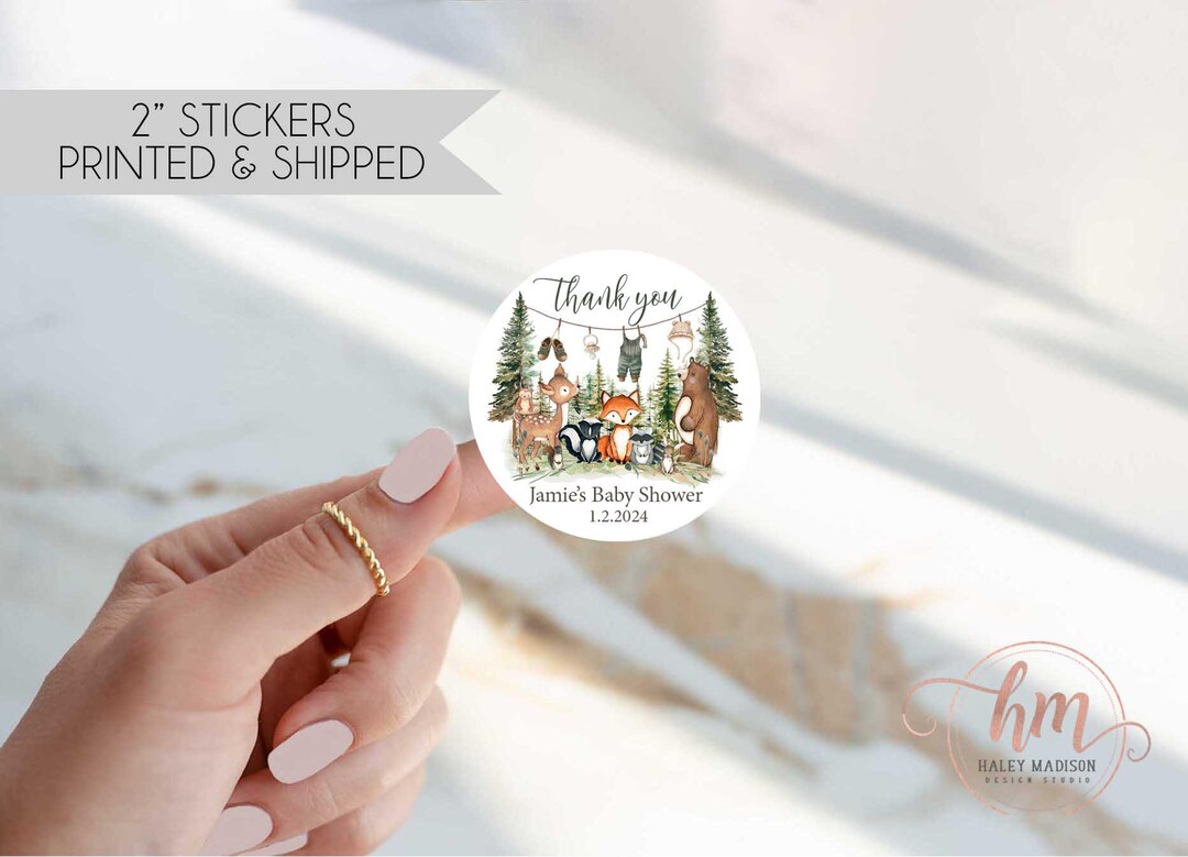 Woodland Thank You Stickers Size 2" Round Set of 12 , Forest Animals ...